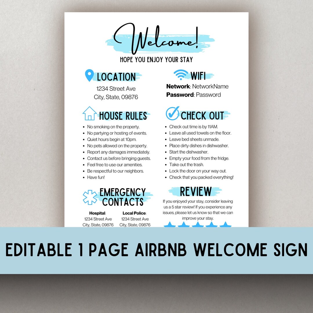 Airbnb Welcome, Welcome Sign, Airbnb, 1 Page Airbnb Welcome Sign ...