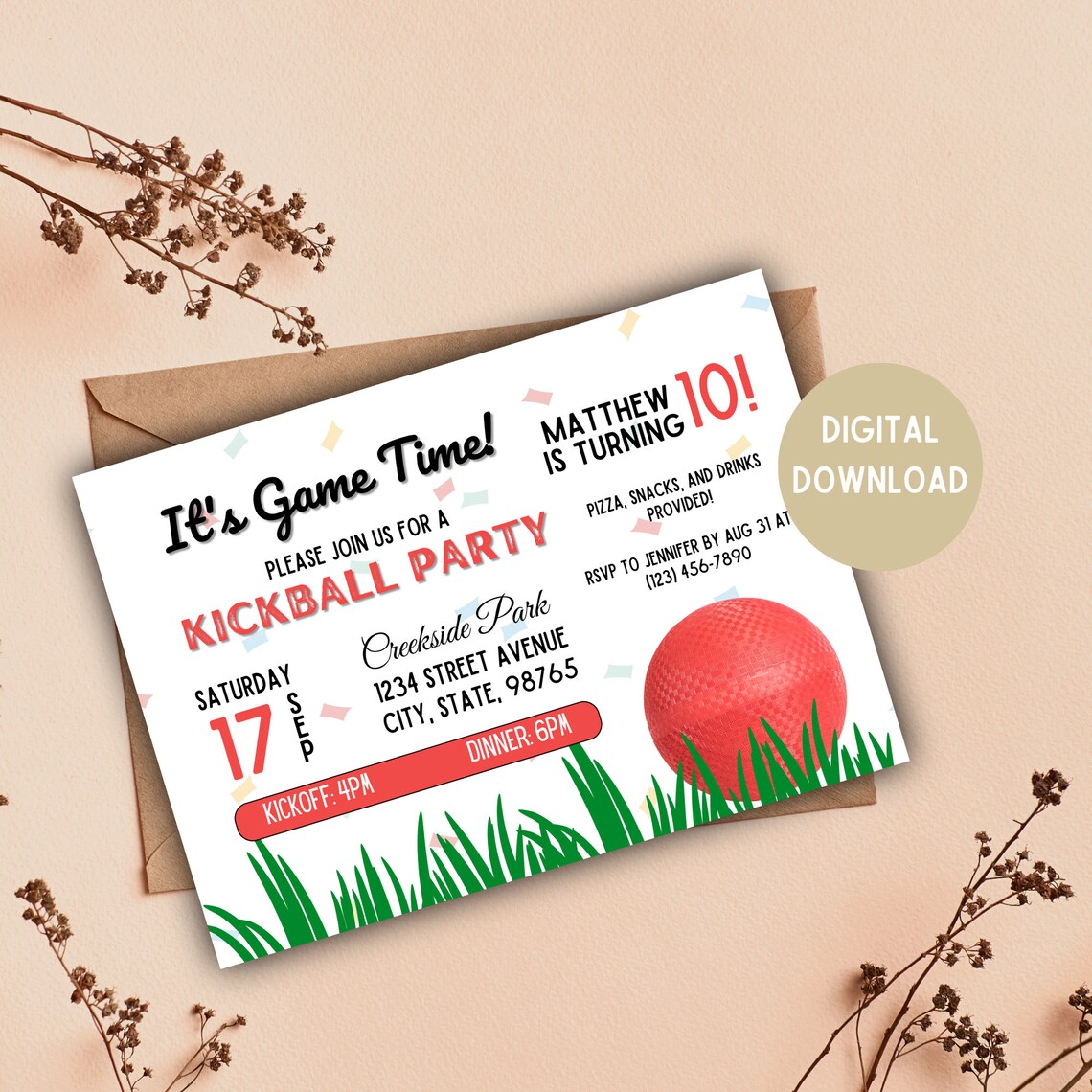 Kickball Party Invitation | Kickball Party | Kickball | Digital ...