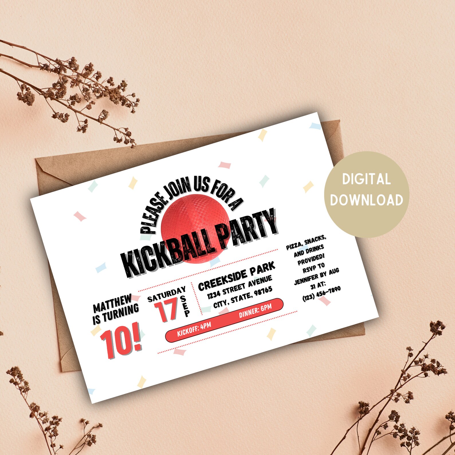 Kickball Party Invitation Kickball Party Kickball Digital Download 5x7 ...