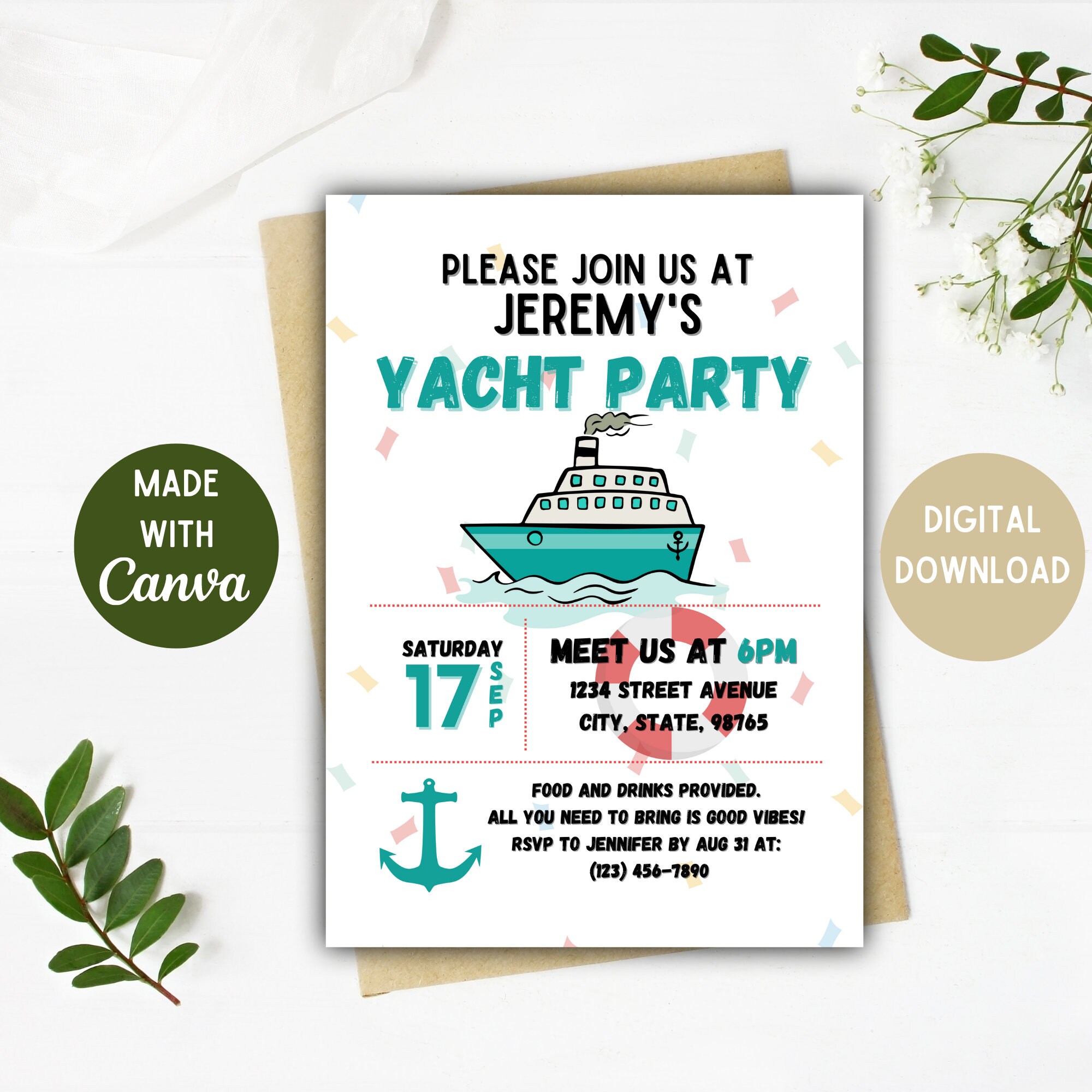 Yacht Birthday Party Invitation TEMPLATE | Yacht Party Invitation ...