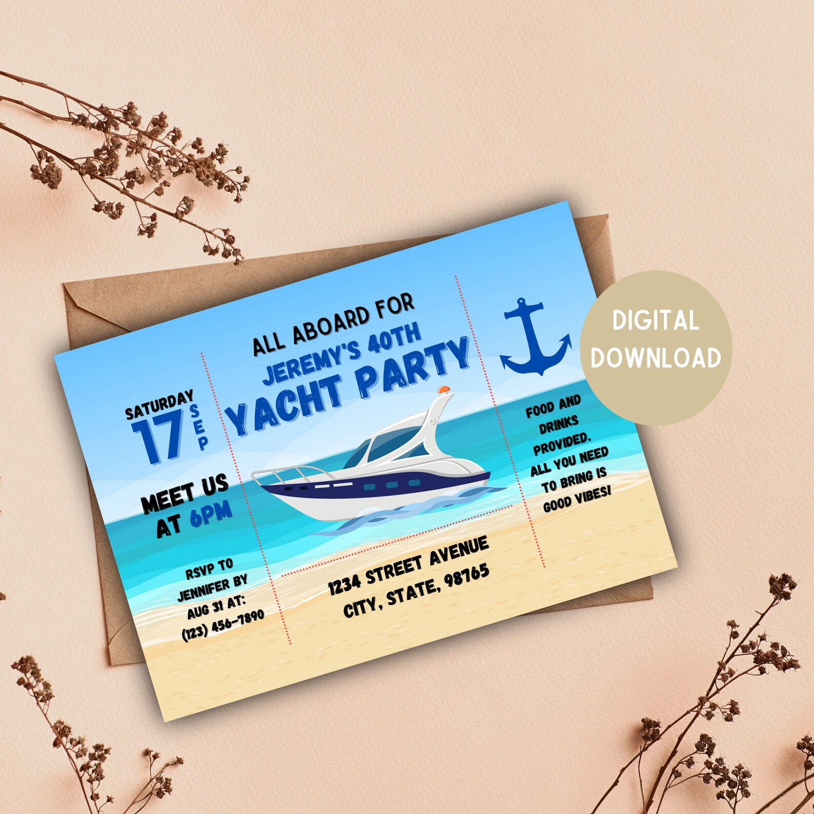 Yacht Birthday Party Invitation TEMPLATE | Yacht Party Invitation ...
