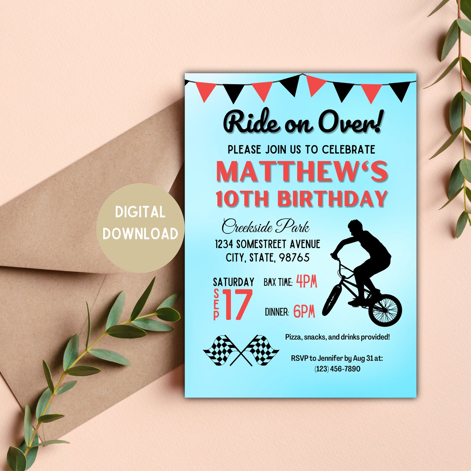 BMX Birthday Invite | BMX Invitation | Digital Download | Canva | Bmx ...