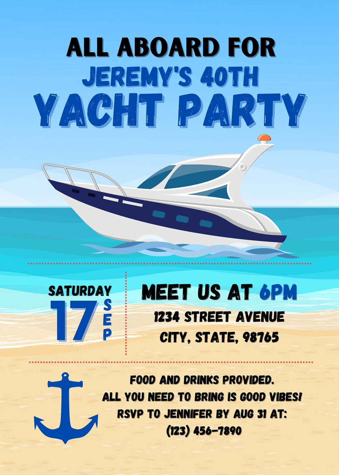 Yacht Birthday Party Invitation TEMPLATE Yacht Party Invitation Yacht ...