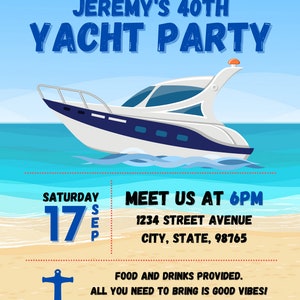 Yacht Birthday Party Invitation TEMPLATE | Yacht Party Invitation ...