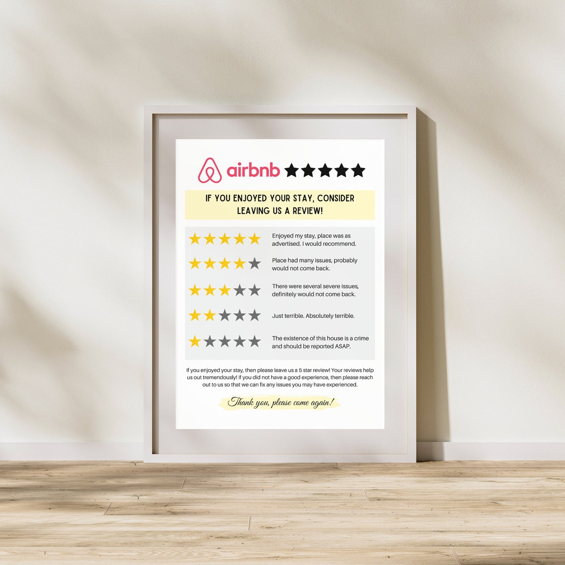 Airbnb Welcome Sign Review Guide Airbnb 1 Page Airbnb - Etsy