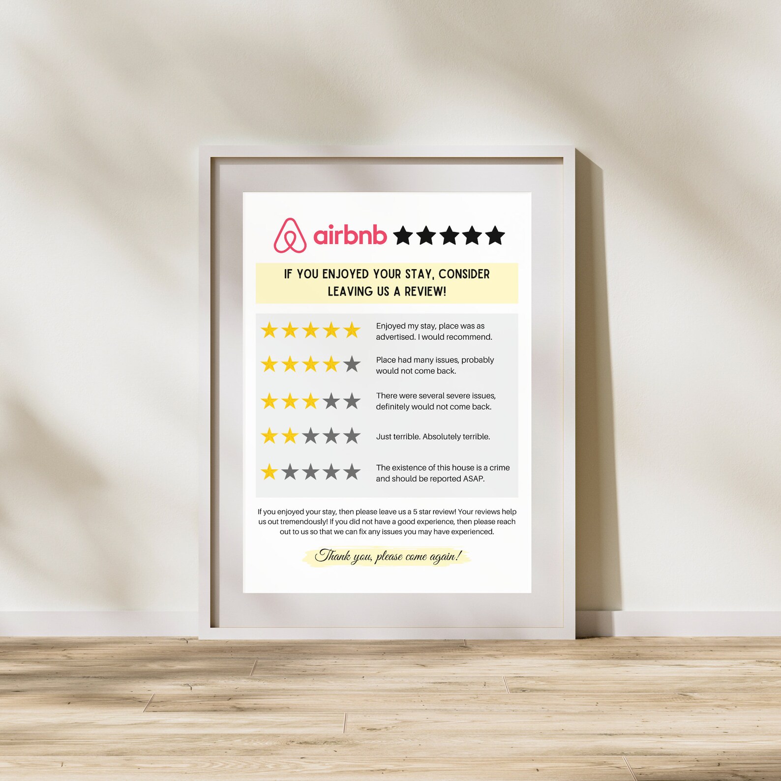 Airbnb Welcome Sign Review Guide Airbnb 1 Page Airbnb - Etsy