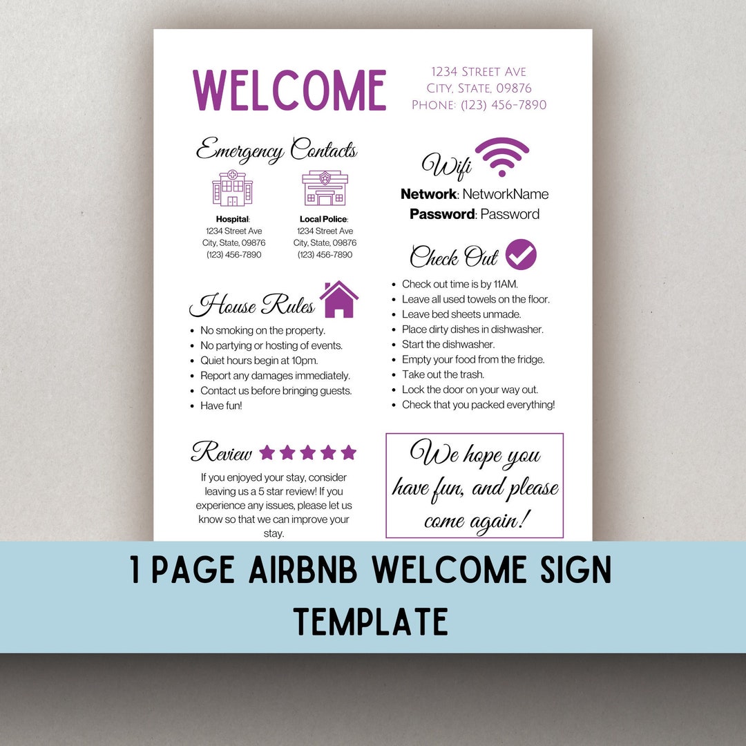 Airbnb Welcome, Air Bnb Welcome Sign, Airbnb, 1 Page Airbnb Welcome ...