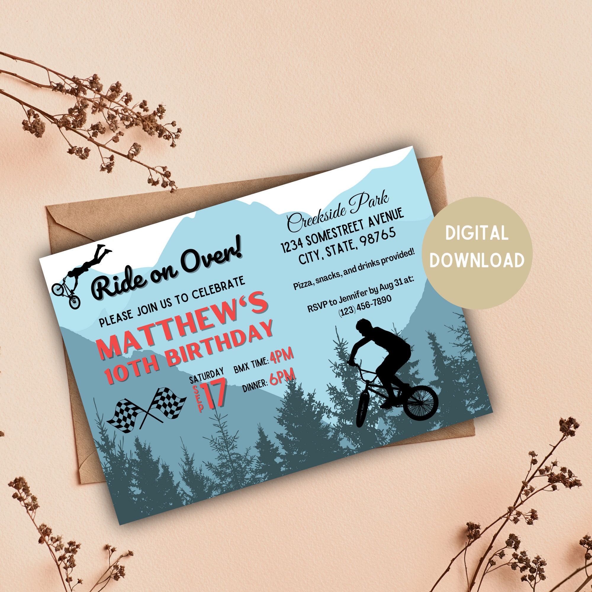 BMX Birthday Invite | BMX Invitation | Digital Download | Canva | Bmx ...