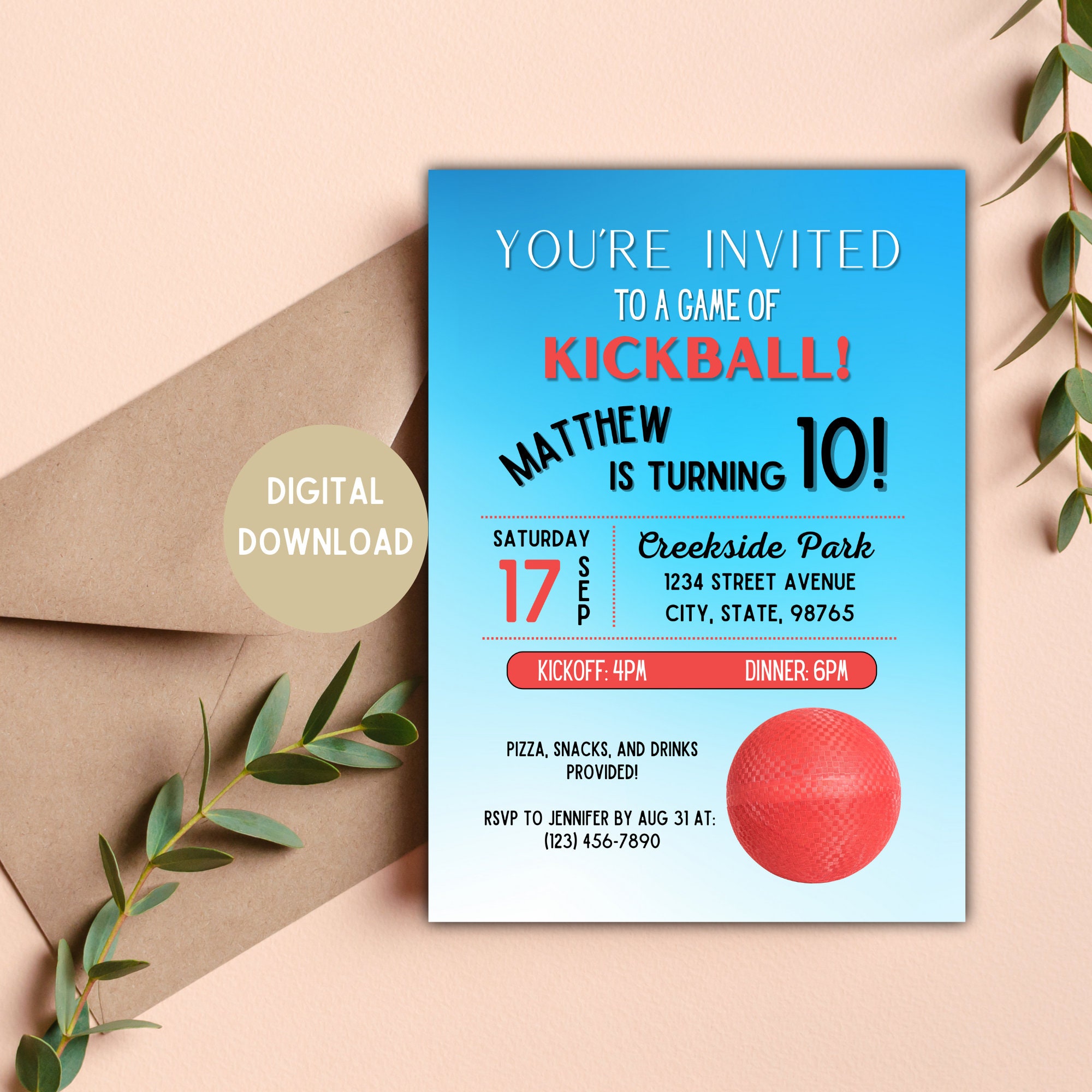 Kickball Party Invitation Kickball Party Kickball Digital Download 5x7 ...