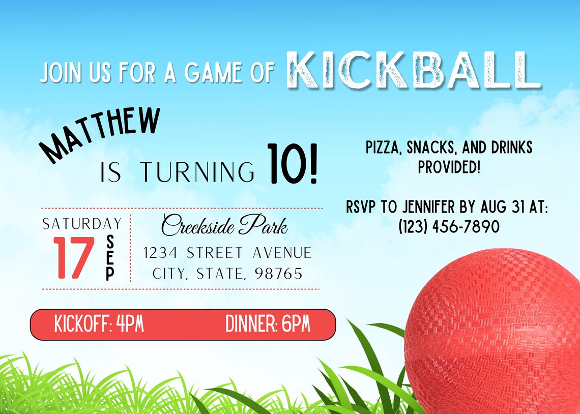Kickball Party Invitation | Kickball Party | Kickball | Digital ...