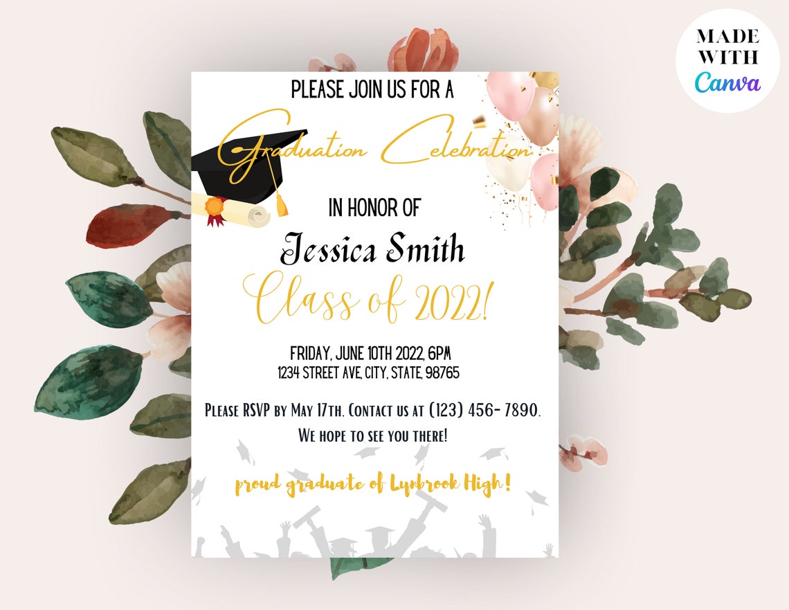 Graduation Invitation Printable Template 5x7in | Graduation Celebration ...
