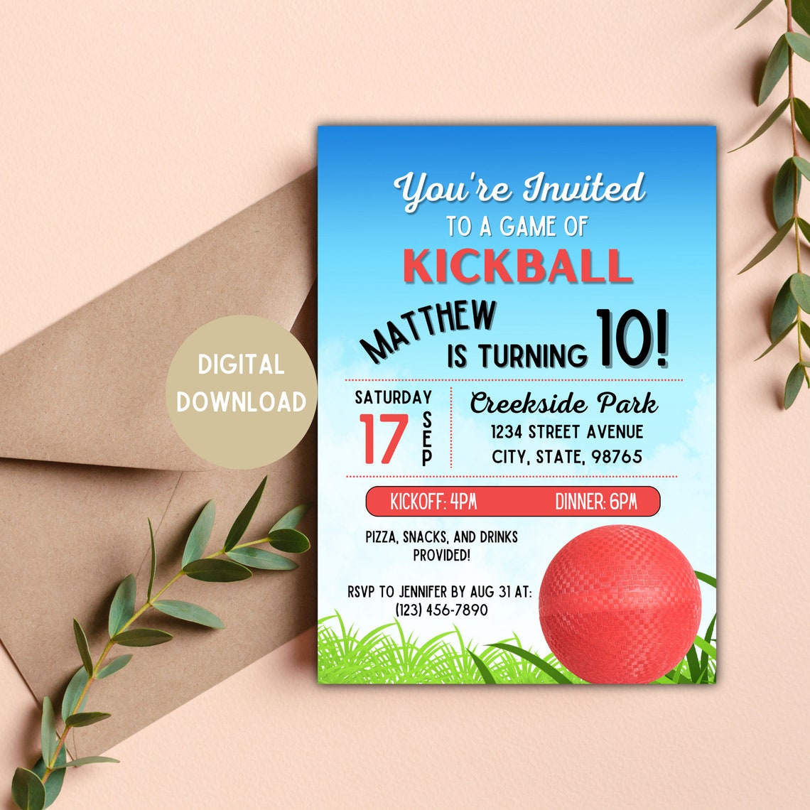 Kickball Party Invitation | Kickball Party | Kickball | Digital ...