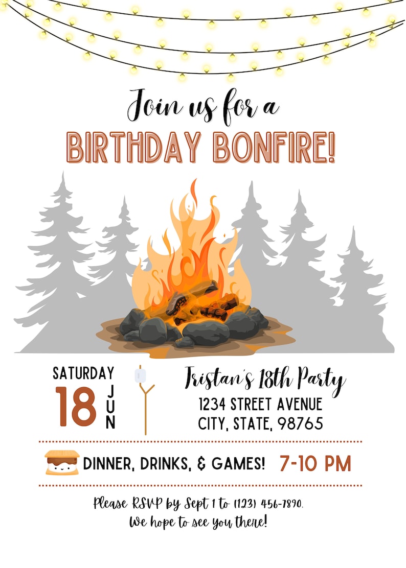 Bonfire Birthday Invitation (digital Download) | Booze and Bonfires ...