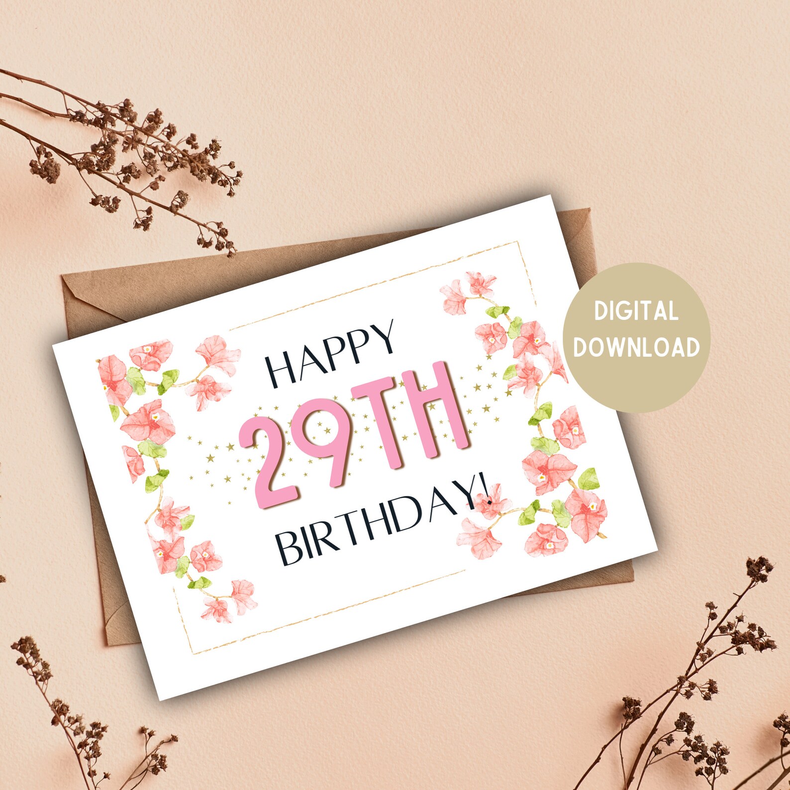 29th Birthday Card 29th Birthday DIGITAL DOWNLOAD 29th - Etsy