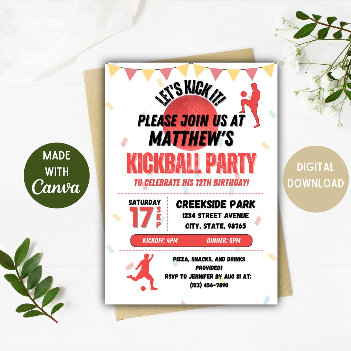 Kickball Party Invitation Kickball Party Kickball Digital Download 5x7 ...