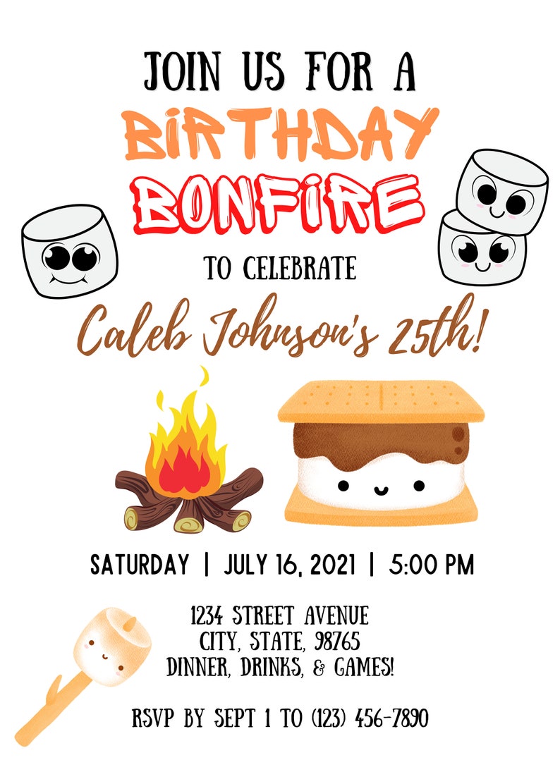 Bonfire Birthday Invitation DIGITAL TEMPLATE Bonfire - Etsy
