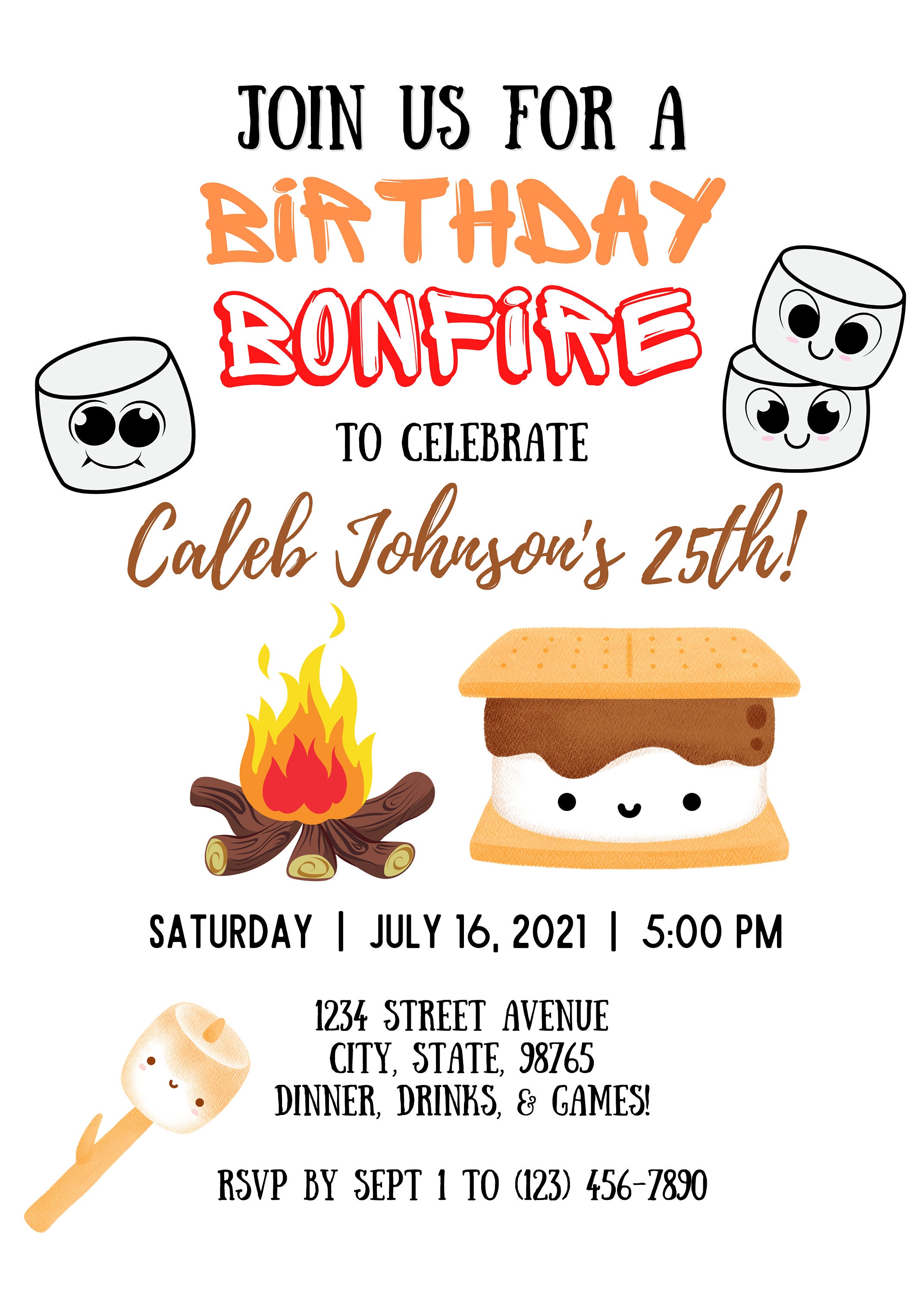 Bonfire Birthday Invitation DIGITAL TEMPLATE Bonfire - Etsy