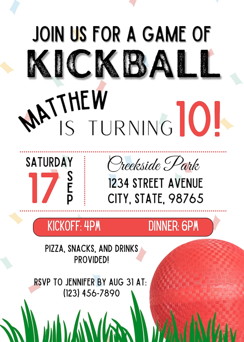 Kickball Party Invitation Kickball Party Kickball Digital Download 5x7 ...