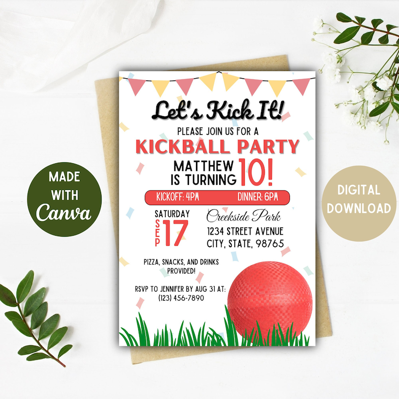 Kickball Party Invitation | Kickball Party | Kickball | Digital ...