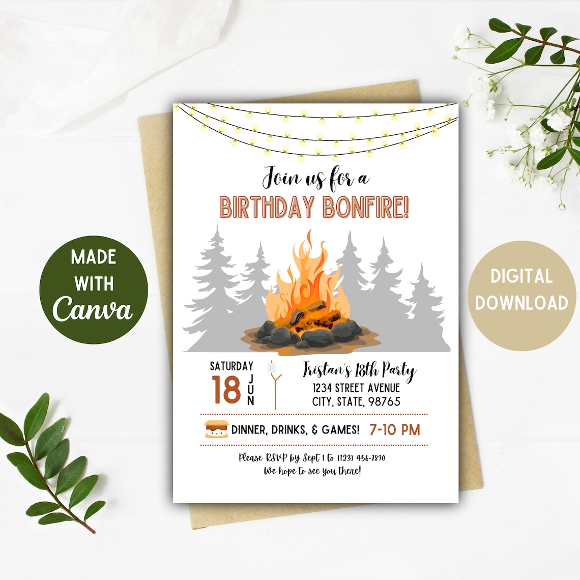Bonfire Birthday Invitation (digital Download) | Booze and Bonfires ...
