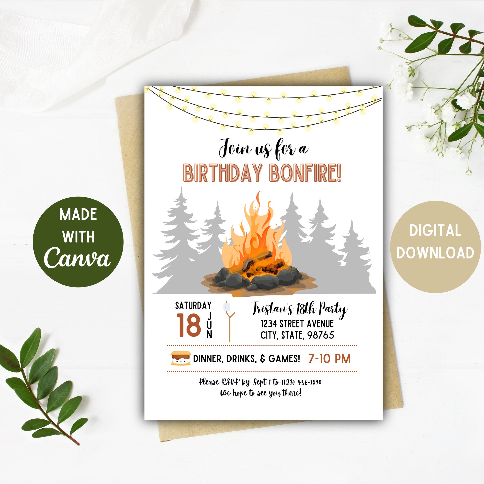 Bonfire Birthday Invitation (digital Download) | Booze and Bonfires ...