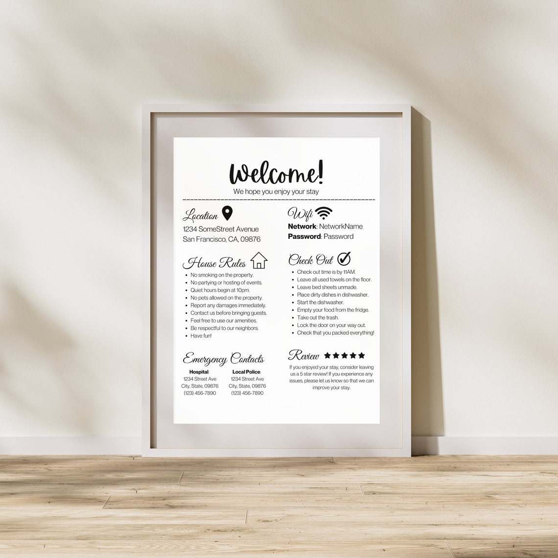 1 Page Airbnb Welcome Sign, DIGITAL DOWNLOAD, Welcome Sign, Airbnb ...