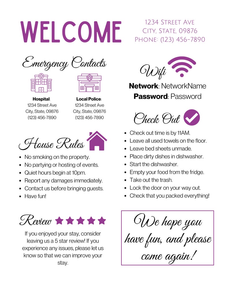 Airbnb Welcome, Air Bnb Welcome Sign, Airbnb, 1 Page Airbnb Welcome ...