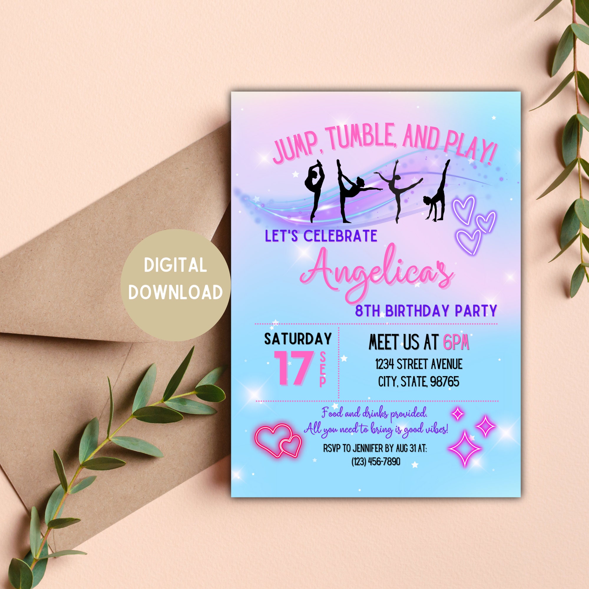 Gymnastic Birthday Invitation Gymnastics Invitations Gymnastic