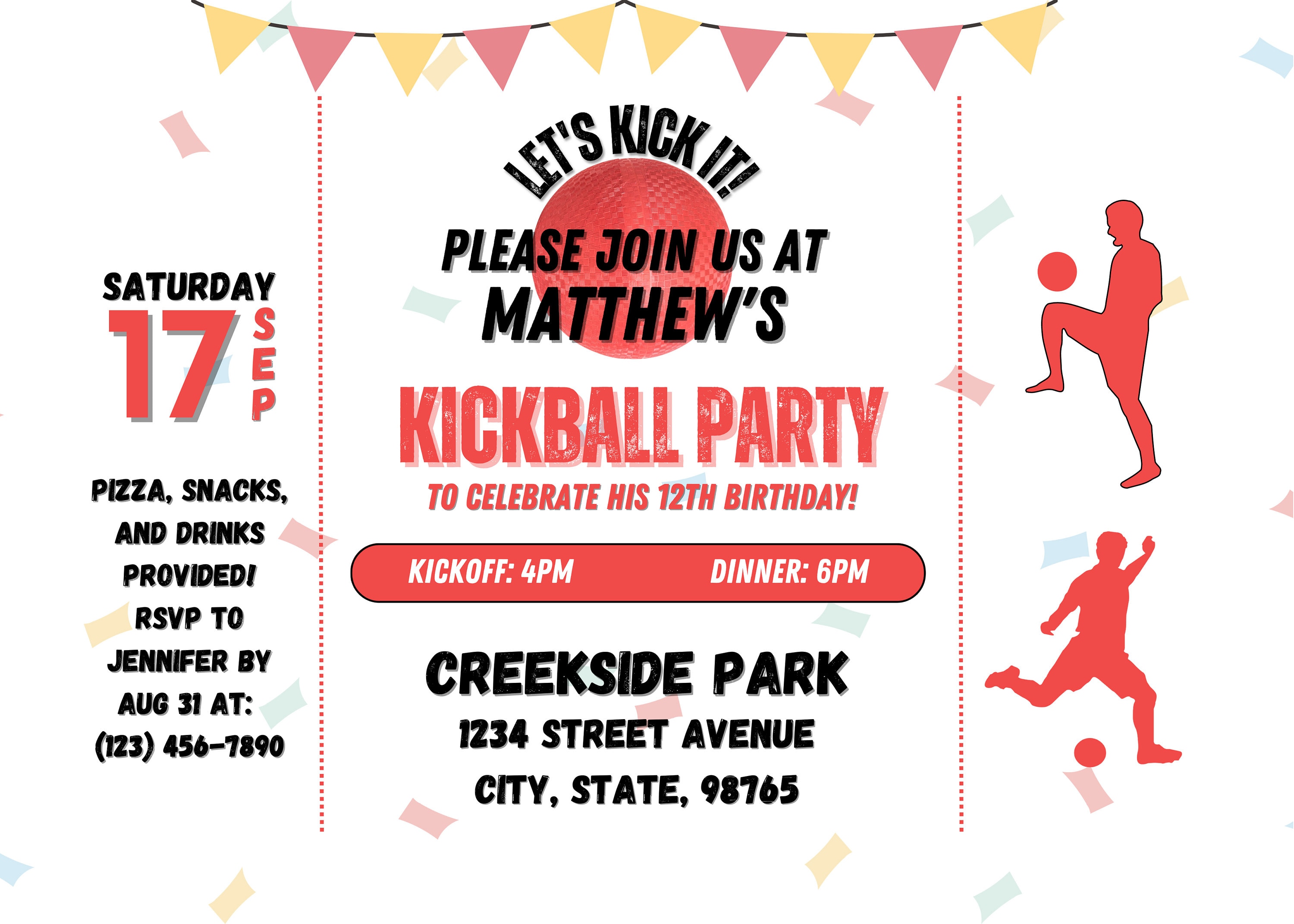 Kickball Party Invitation Kickball Party Kickball Digital Download 5x7 ...
