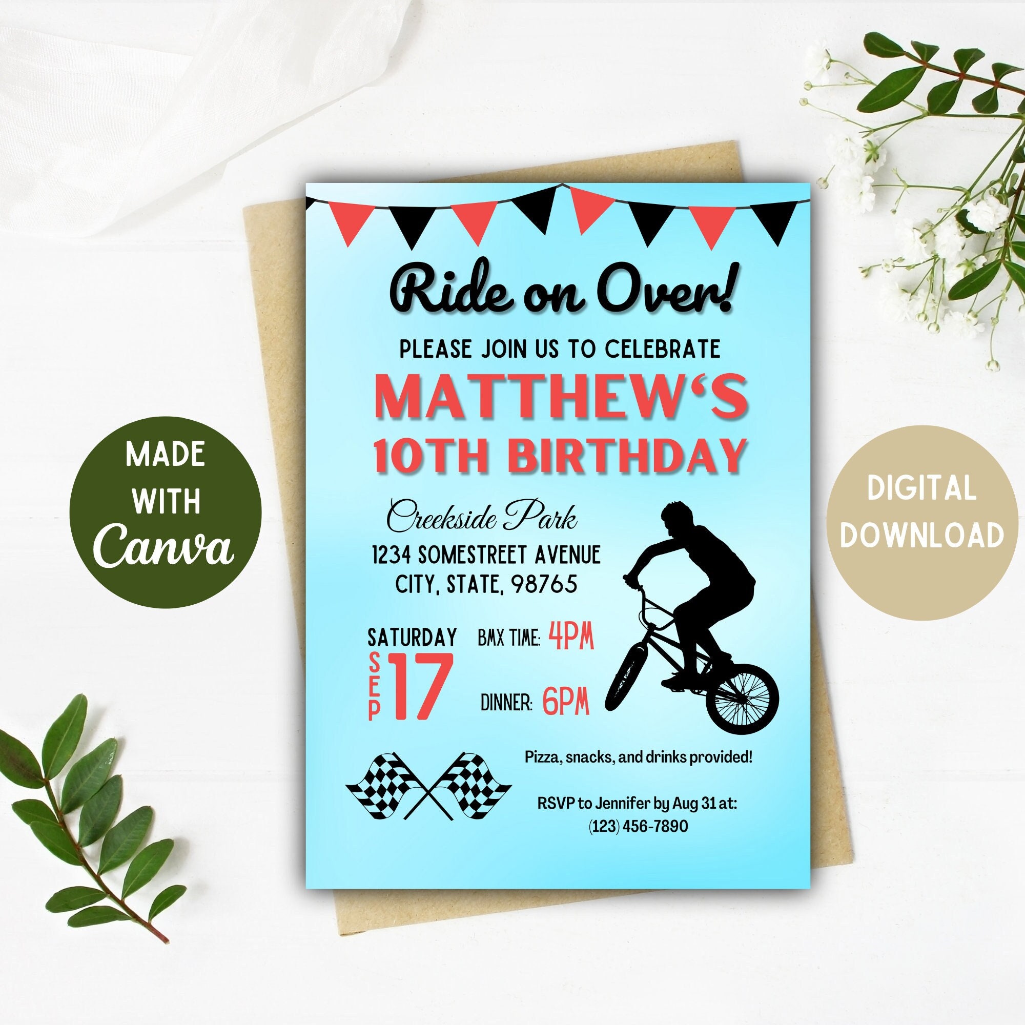 BMX Birthday Invite | BMX Invitation | Digital Download | Canva | Bmx ...