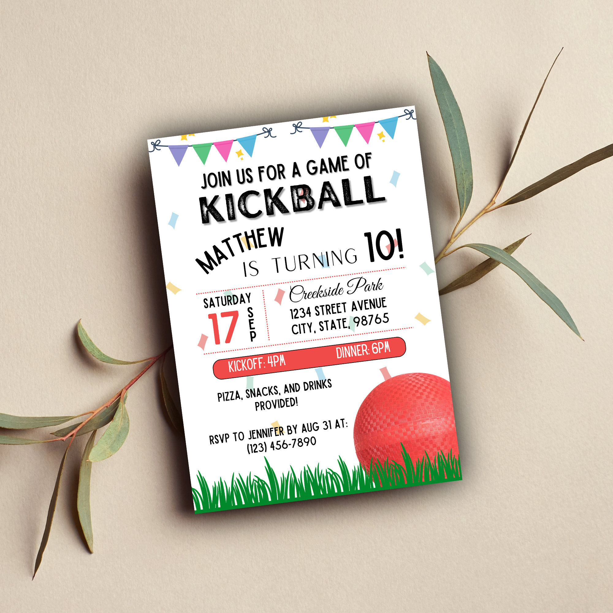 Kickball Party Invitation Kickball Party Kickball Digital Download 5x7 ...