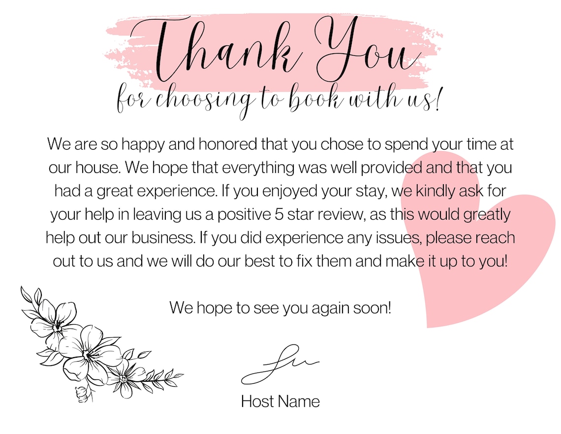 Airbnb Thank You Card Template | Thank Your Guests for Staying ...