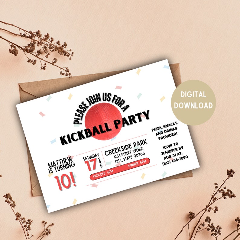 Kickball Party Invitation | Kickball Party | Kickball | Digital ...