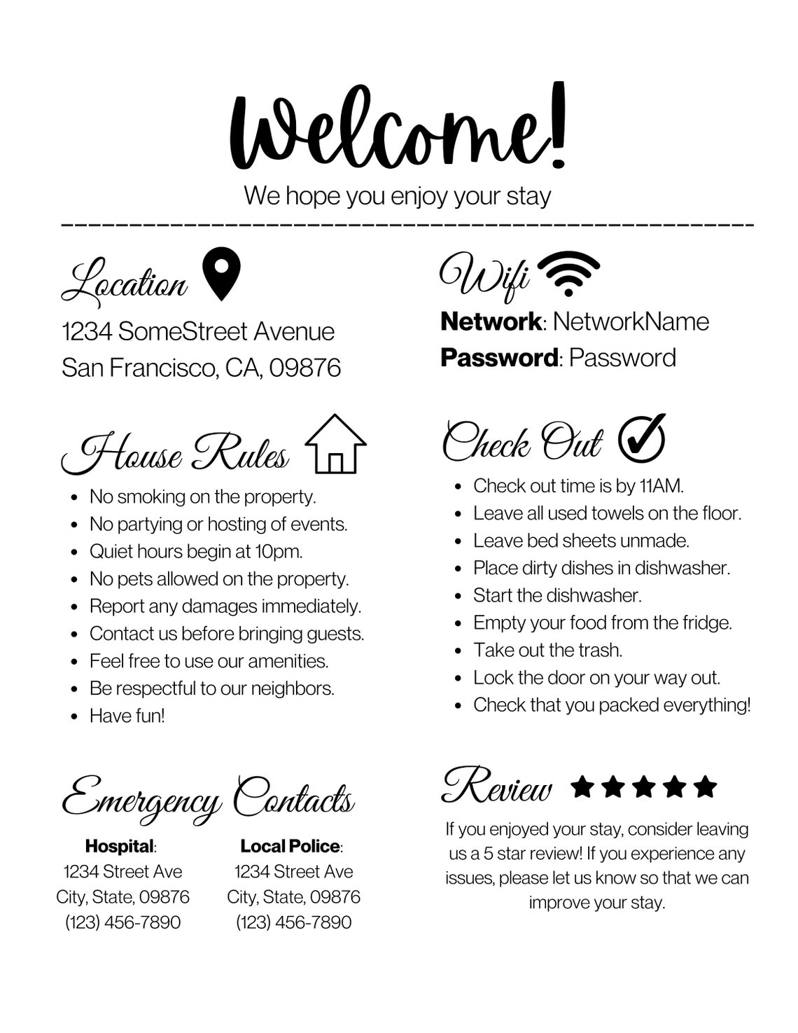 1 Page Airbnb Welcome Sign, DIGITAL DOWNLOAD, Welcome Sign, Airbnb ...