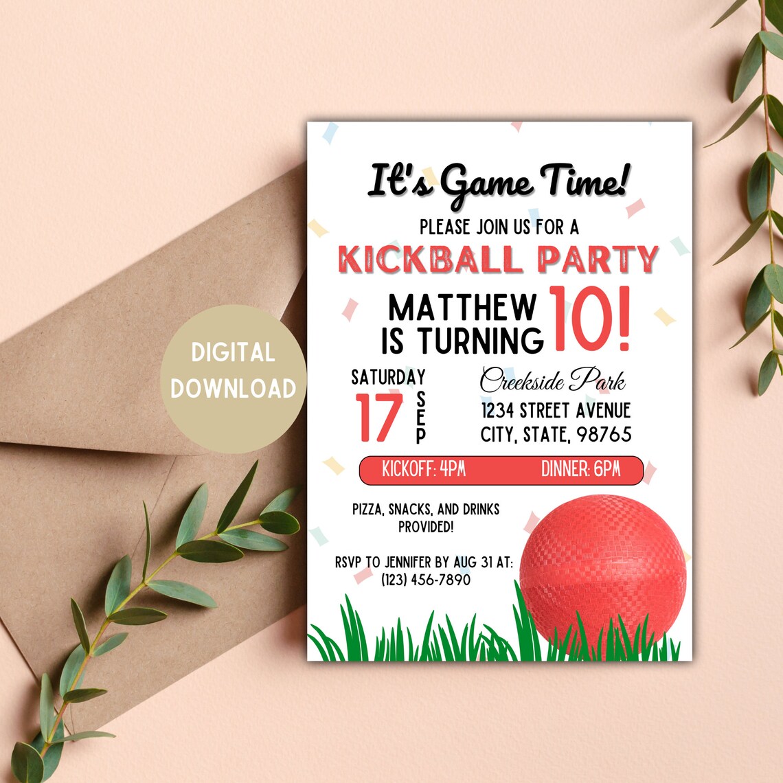 Kickball Party Invitation | Kickball Party | Kickball | Digital ...