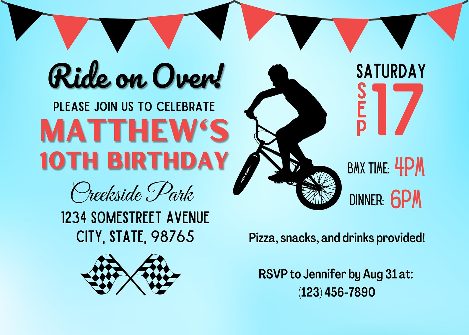 BMX Birthday Invite | BMX Invitation | Digital Download | Canva | Bmx ...