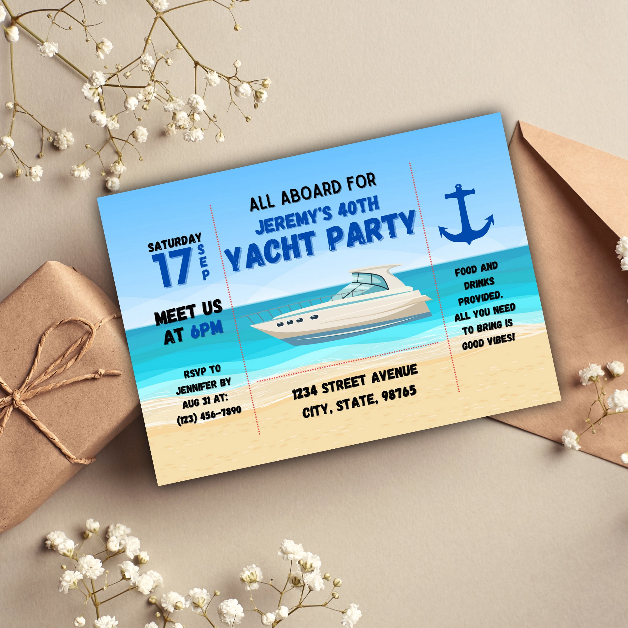 Yacht Birthday Party Invitation TEMPLATE | Yacht Party Invitation ...