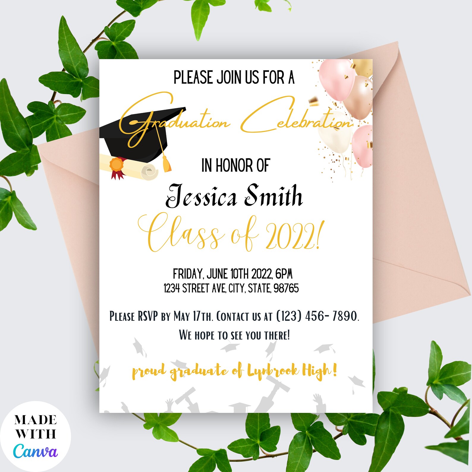 Graduation Invitation Printable Template 5x7in Graduation | Etsy
