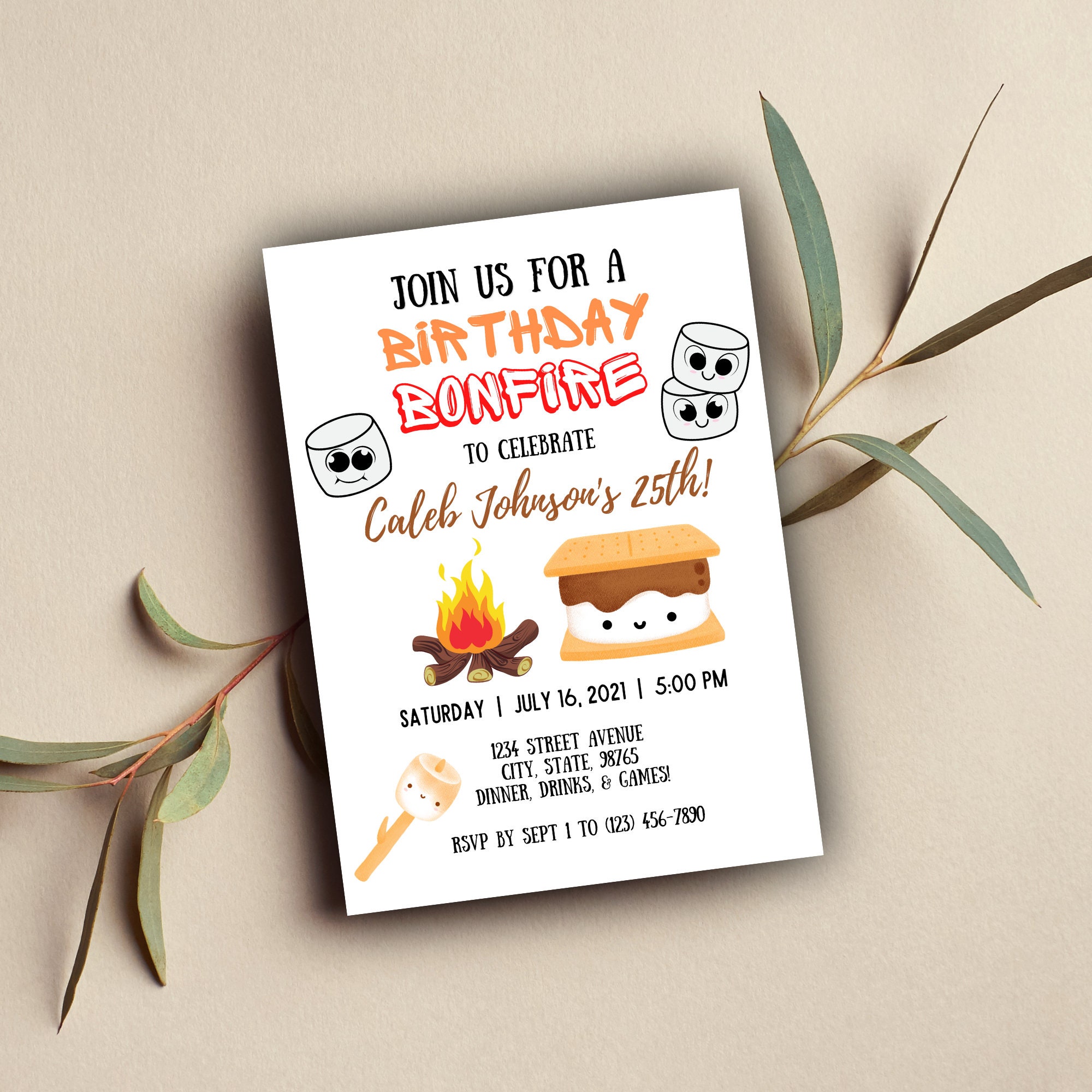 Bonfire Birthday Invitation DIGITAL TEMPLATE Bonfire - Etsy