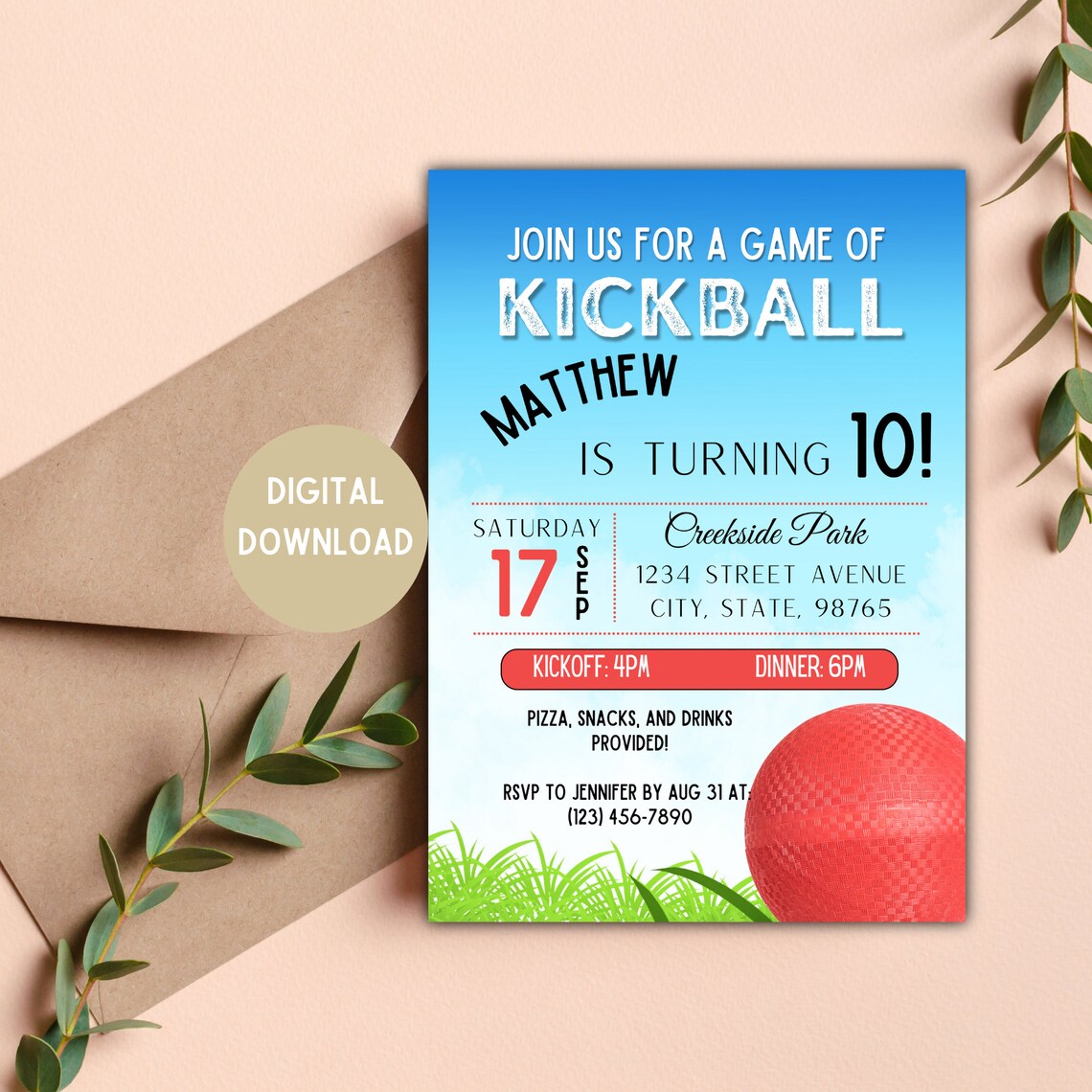 Kickball Party Invitation | Kickball Party | Kickball | Digital ...