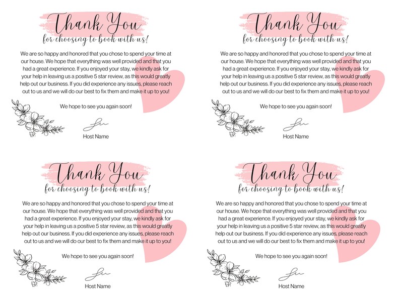 Airbnb Thank You Card Template | Thank Your Guests for Staying ...