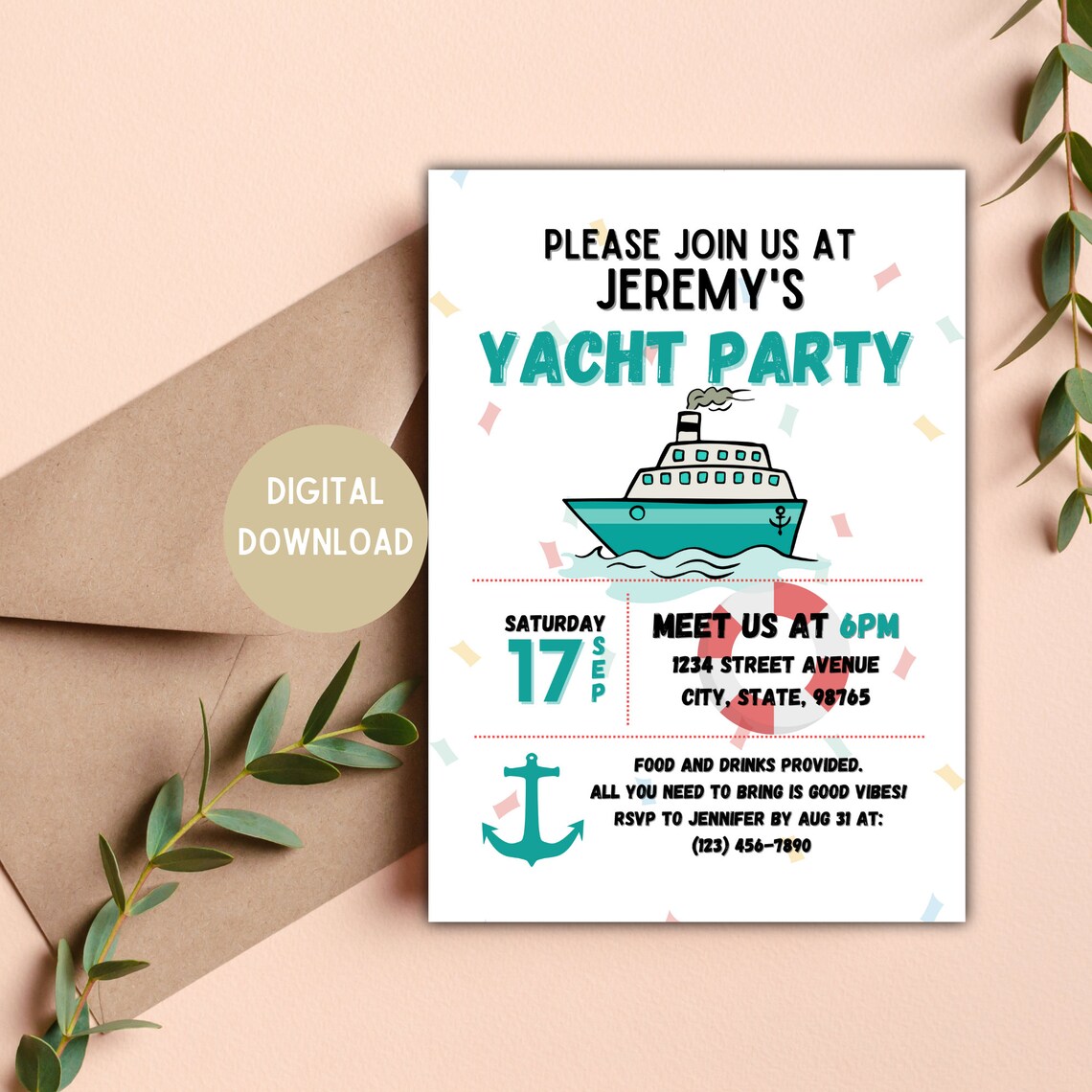 Yacht Birthday Party Invitation TEMPLATE | Yacht Party Invitation ...