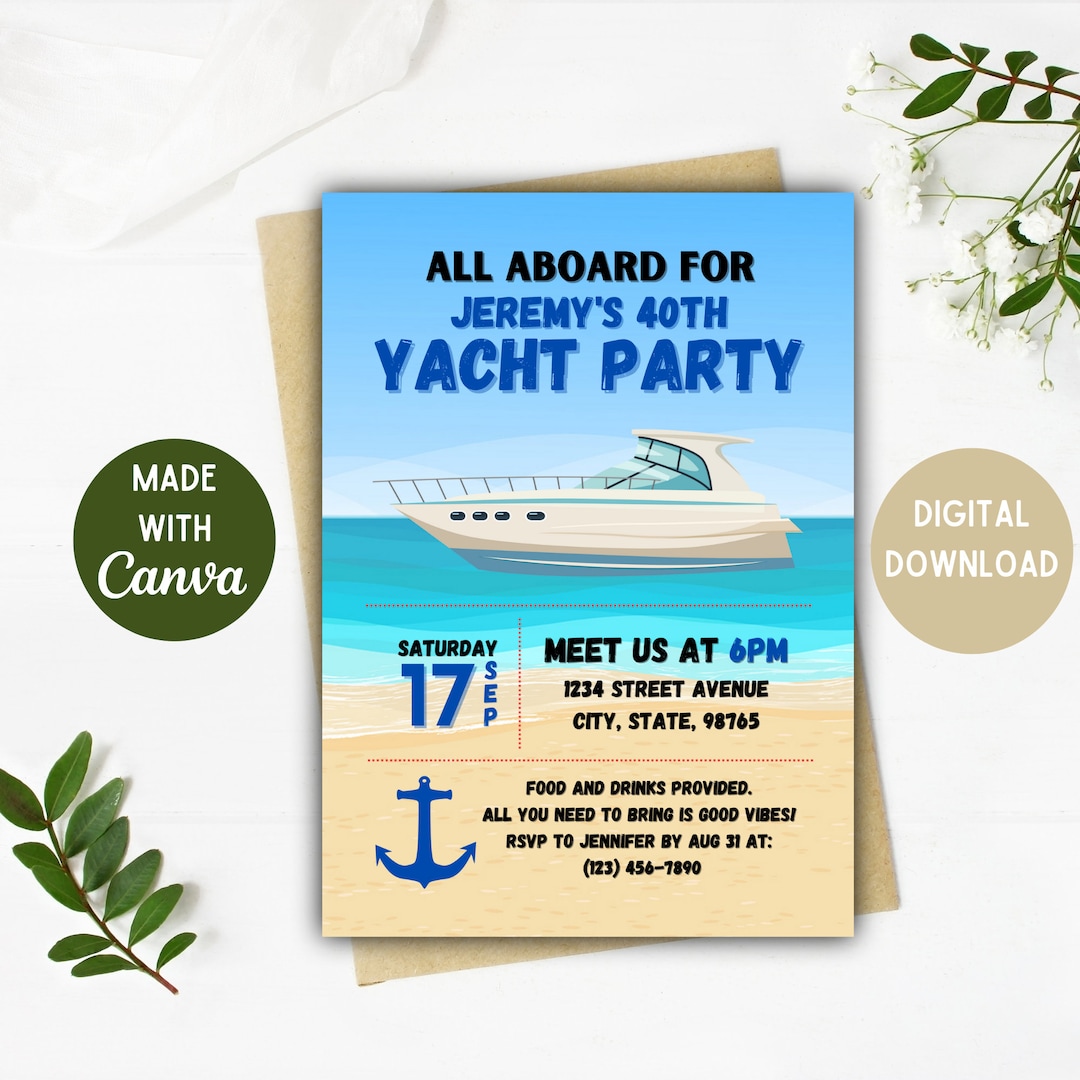 Yacht Birthday Party Invitation TEMPLATE | Yacht Party Invitation ...