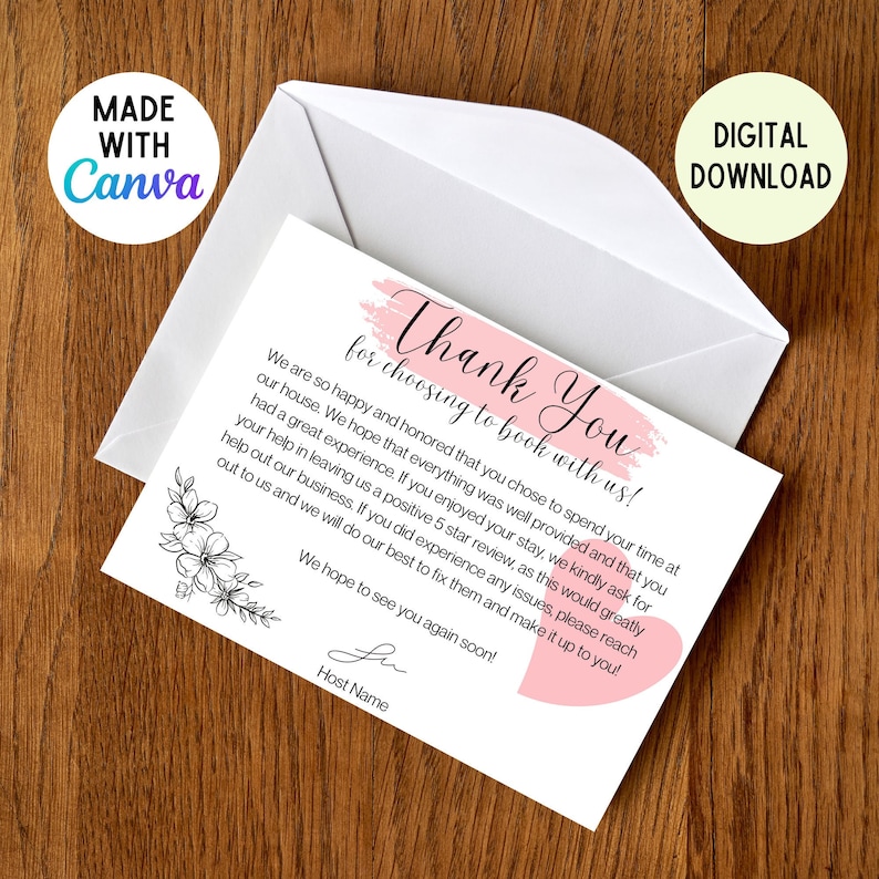 Airbnb Thank You Card Template | Thank Your Guests for Staying ...