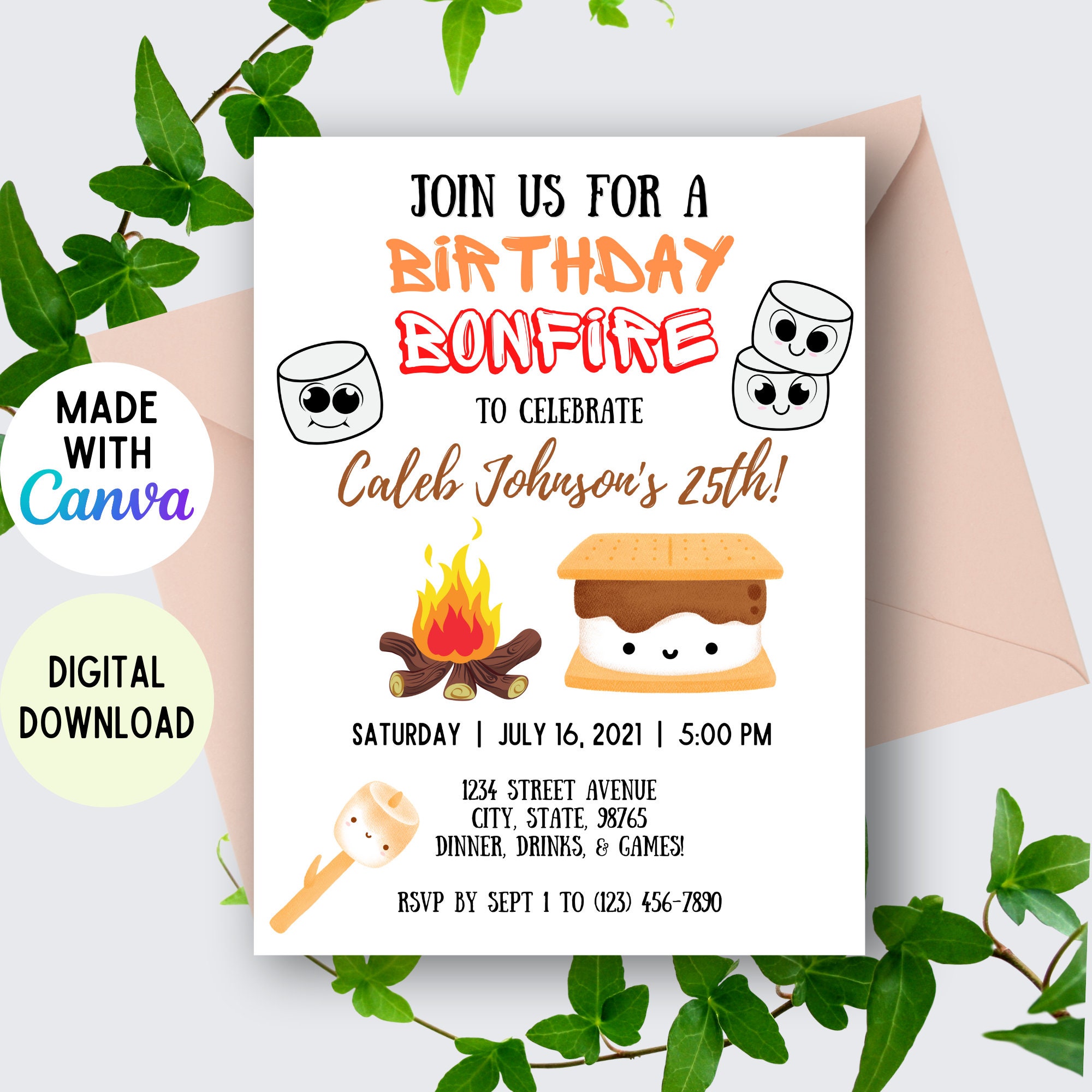 Bonfire Birthday Invitation DIGITAL TEMPLATE Bonfire - Etsy