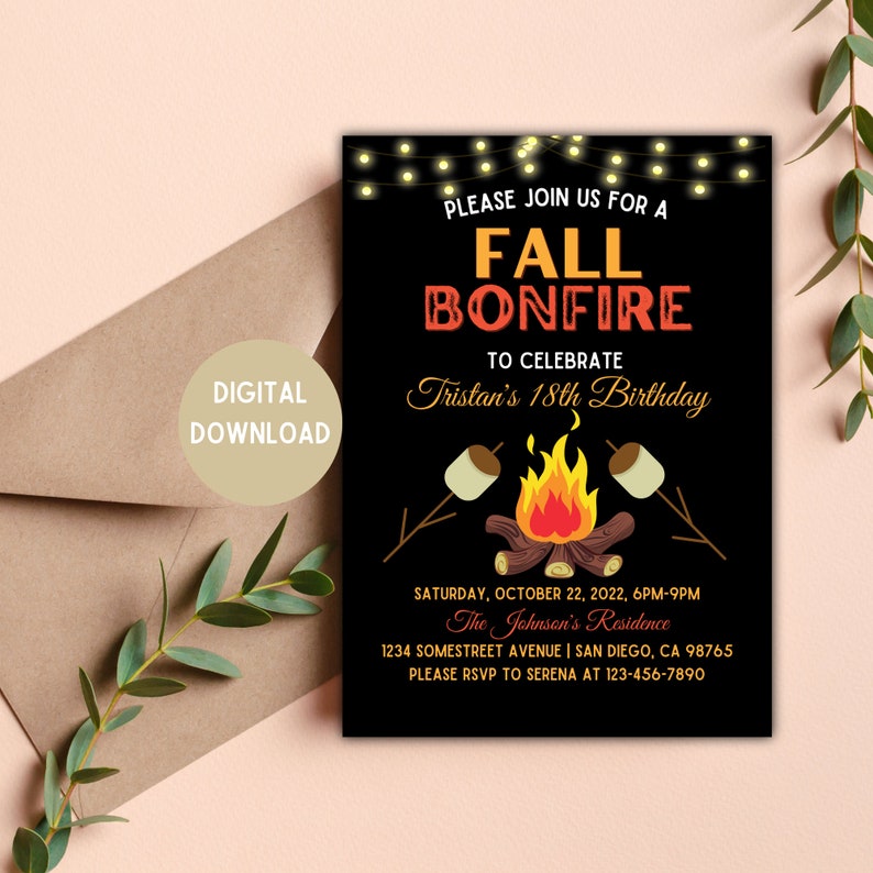 Bonfire Invitation | DIGITAL TEMPLATE | Bonfire Night | Booze and ...