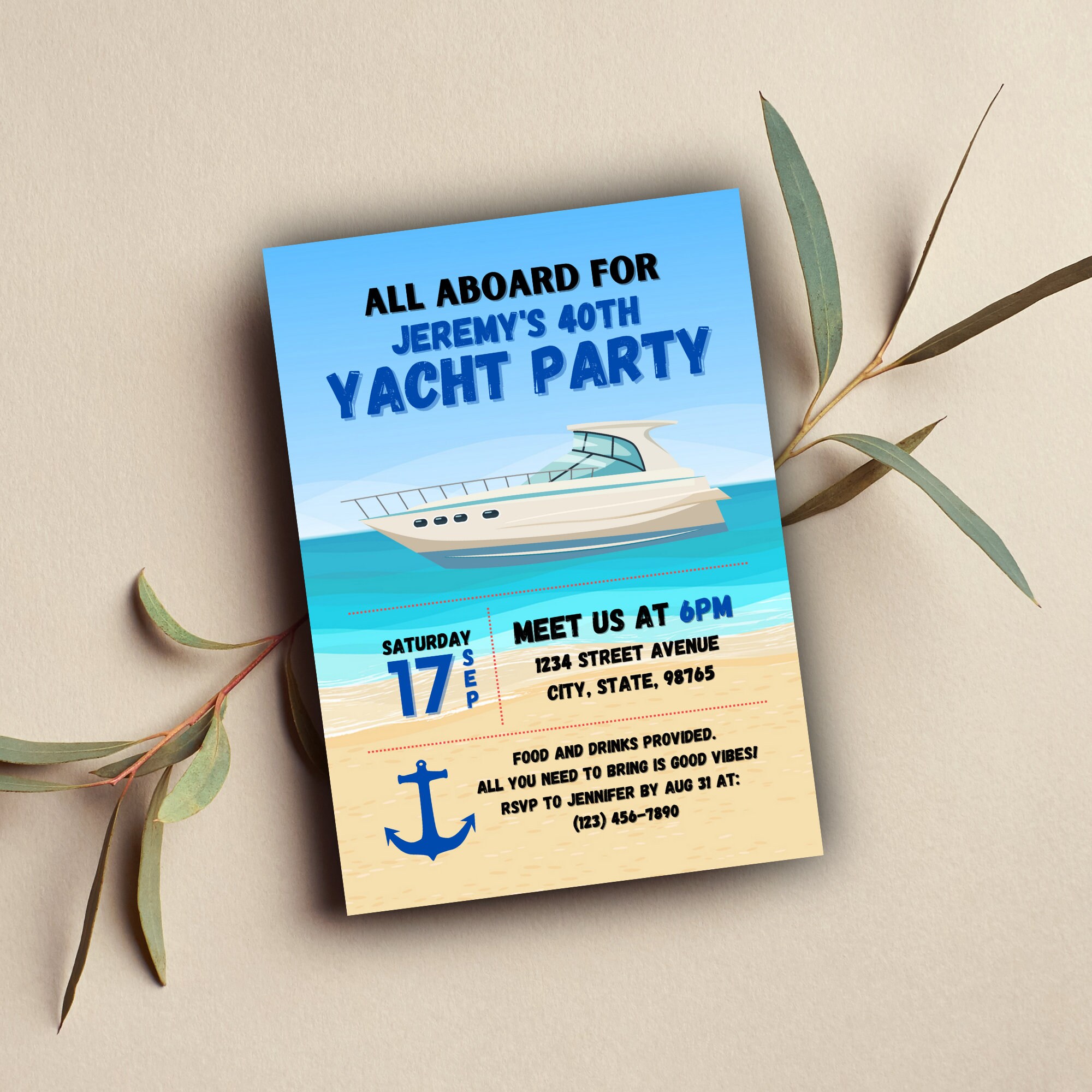 Yacht Birthday Party Invitation TEMPLATE | Yacht Party Invitation ...