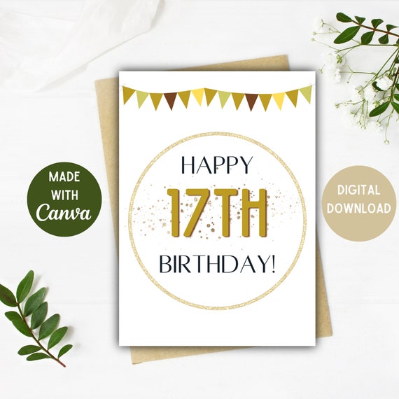 17th Birthday Card 17th Birthday DIGITAL DOWNLOAD 17th - Etsy