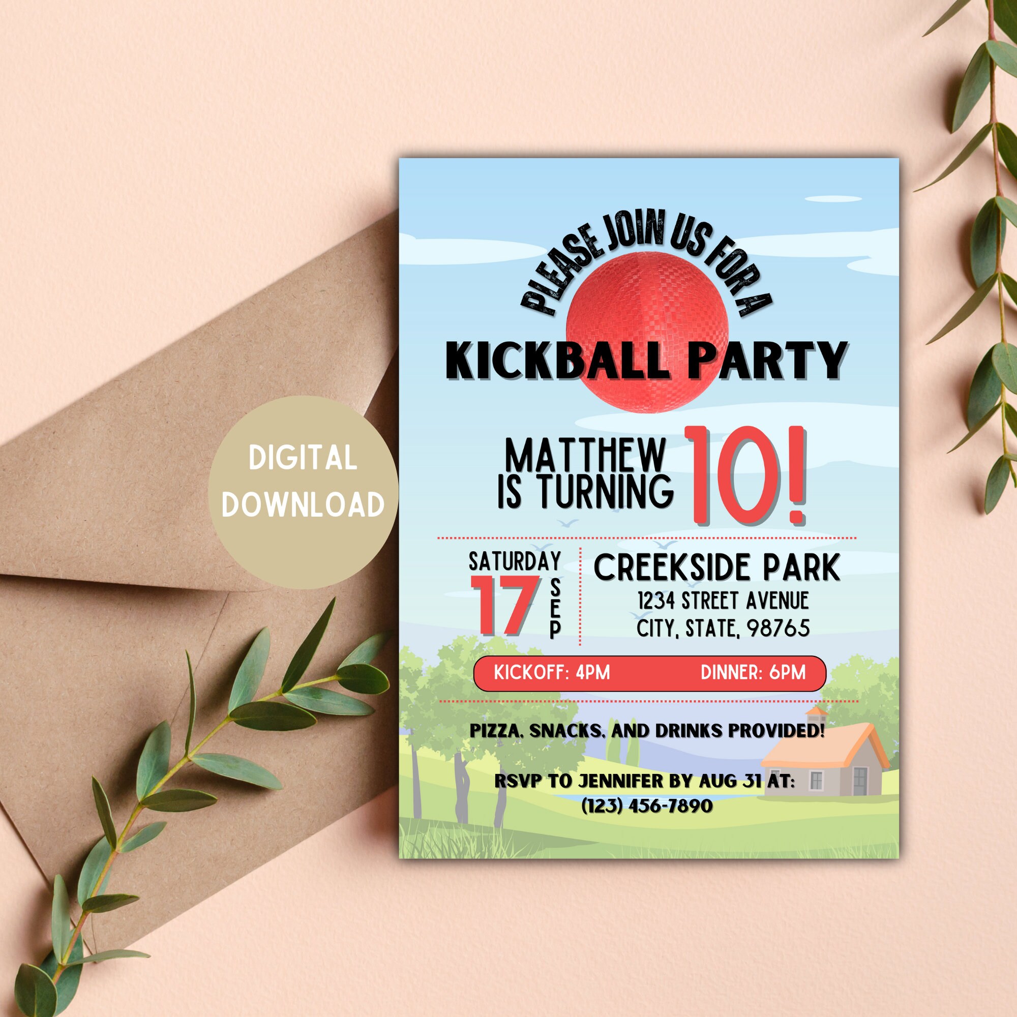Kickball Party Invitation | Kickball Party | Kickball | Digital ...