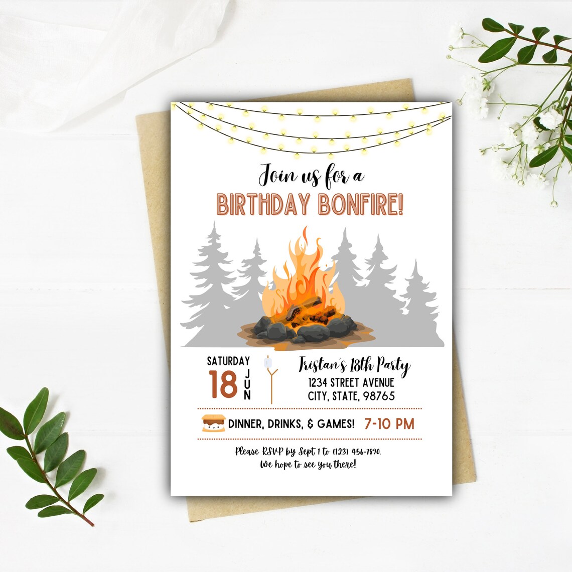 Bonfire Birthday Invitation (digital Download) | Booze and Bonfires ...